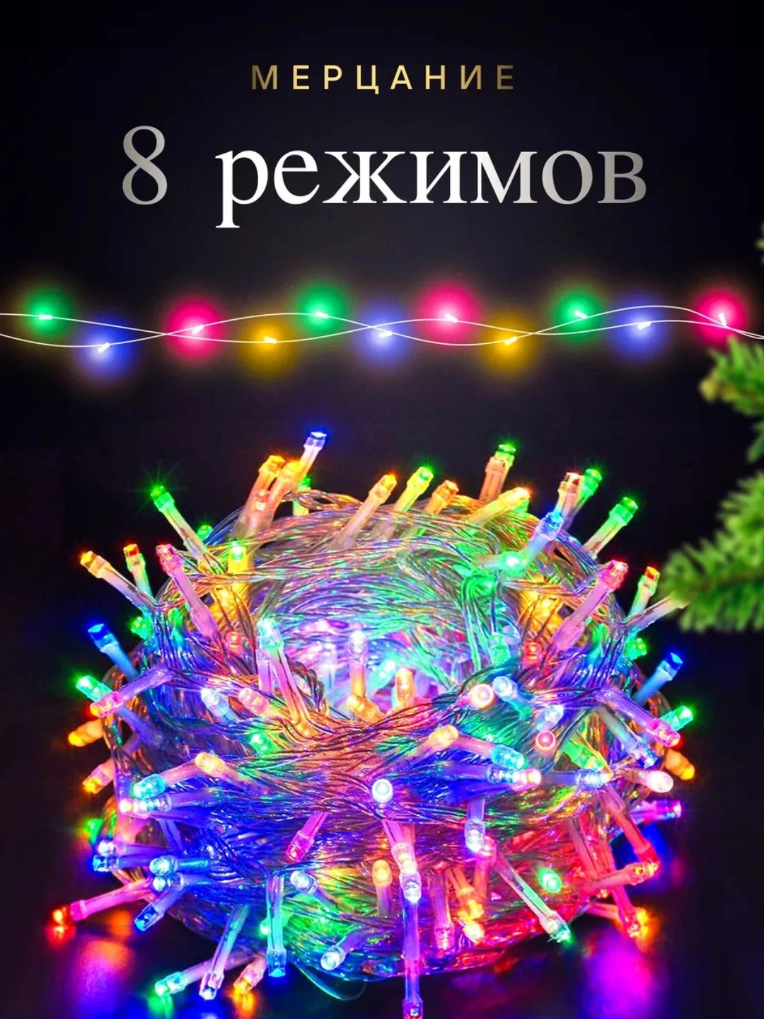 Новогодняя светодиодная гирлянда для елки, украшения интерьера, 10 м ...
