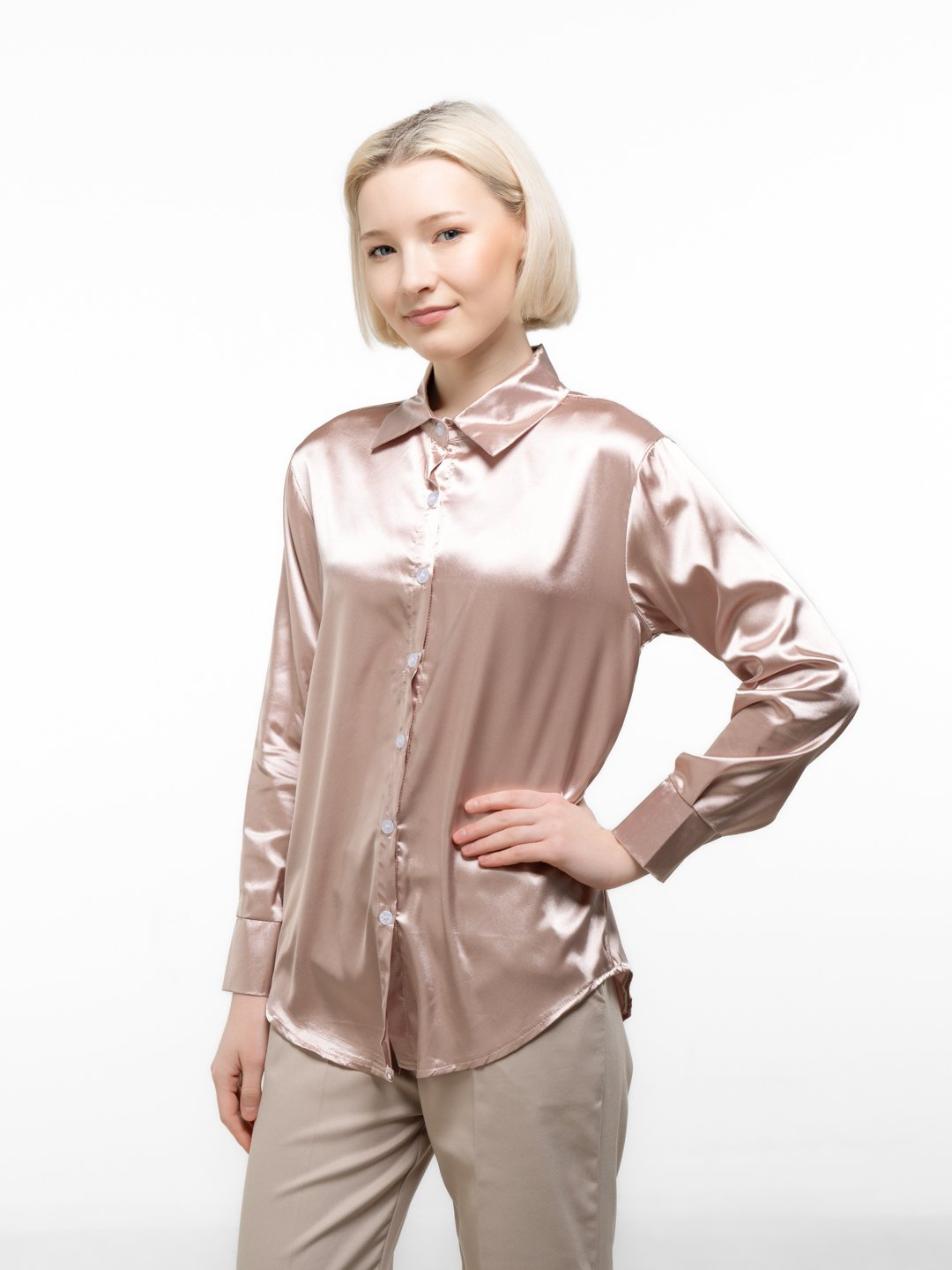 Ayollar ko'ylagi, atlas, shoyi, turli rangdagi uzun yengli, tekisni ...