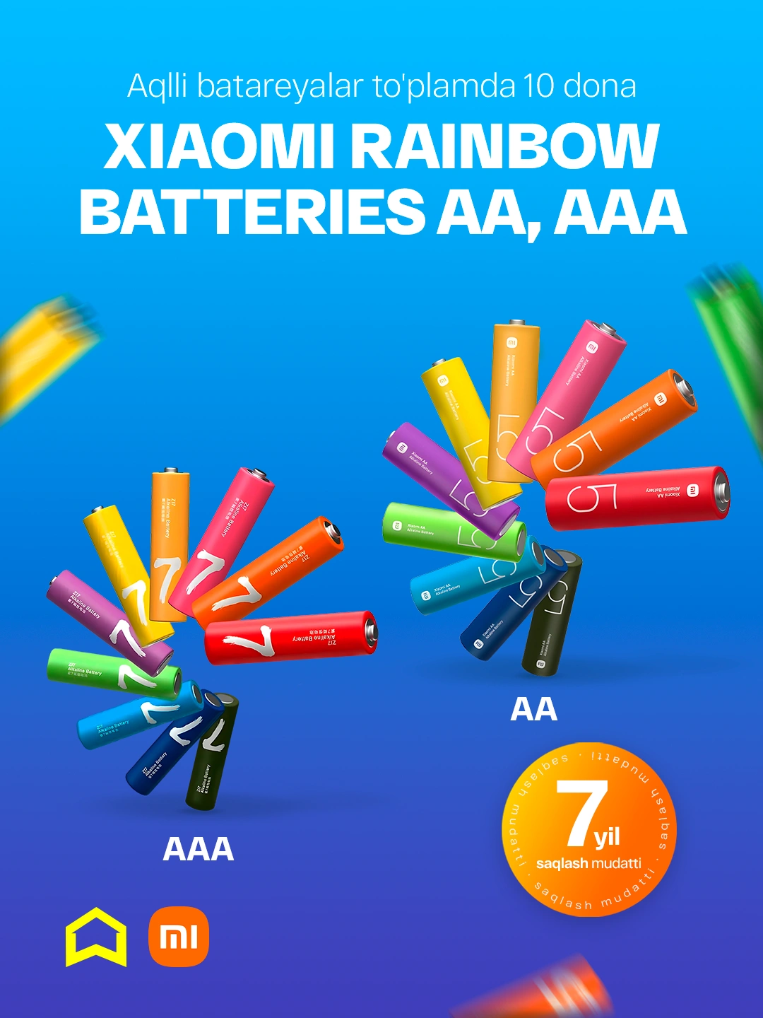 Aqlli batareyalar Xiaomi Rainbow Batteries AA/AAA, to'plamda 10 dona ...
