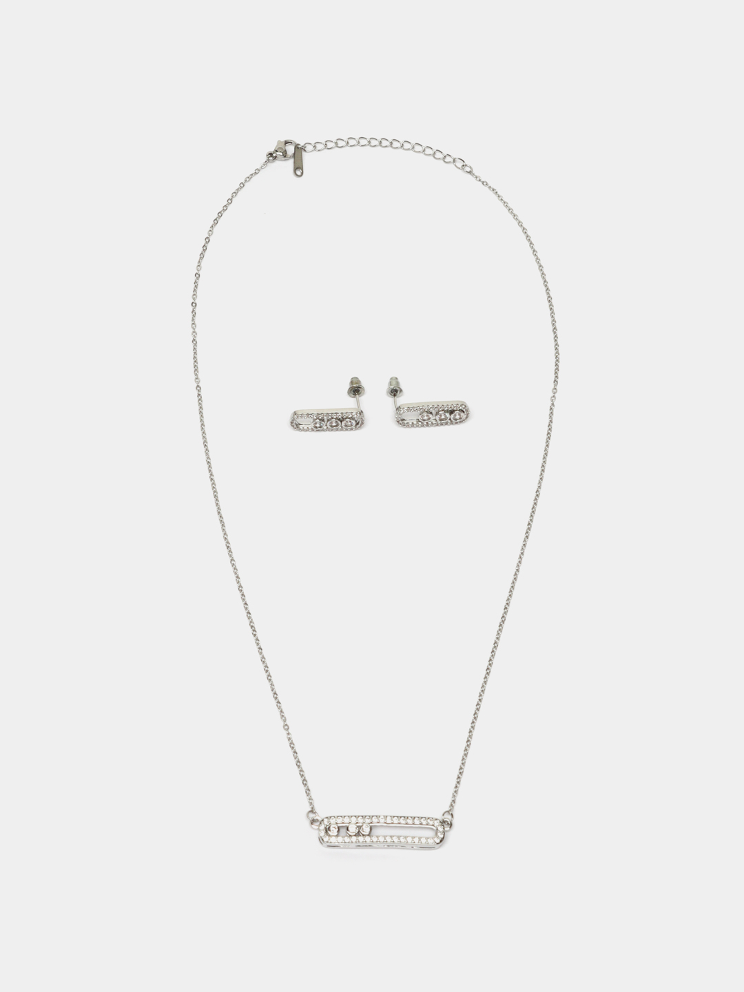 Taqinchoqlari to'plami, zanjir, toshli uzuk va zirak, kumush rang ...