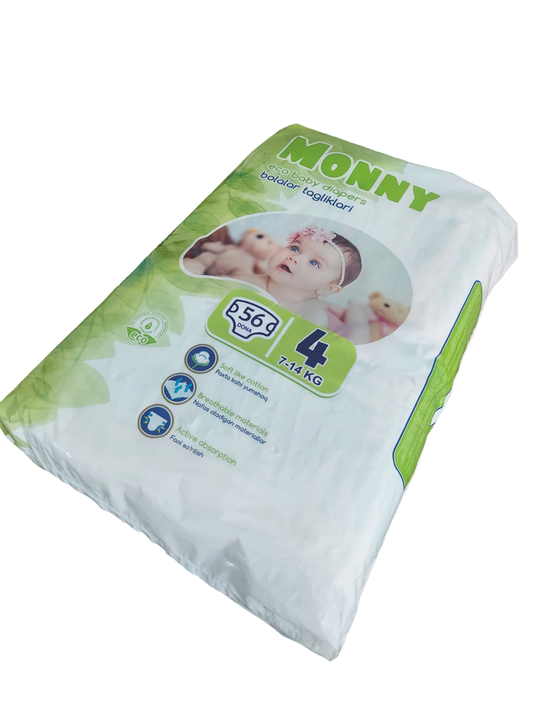 Подгузники для детей MONNY 4, (7-14 кг), 56 шт за 85000 сум со скидкой ...
