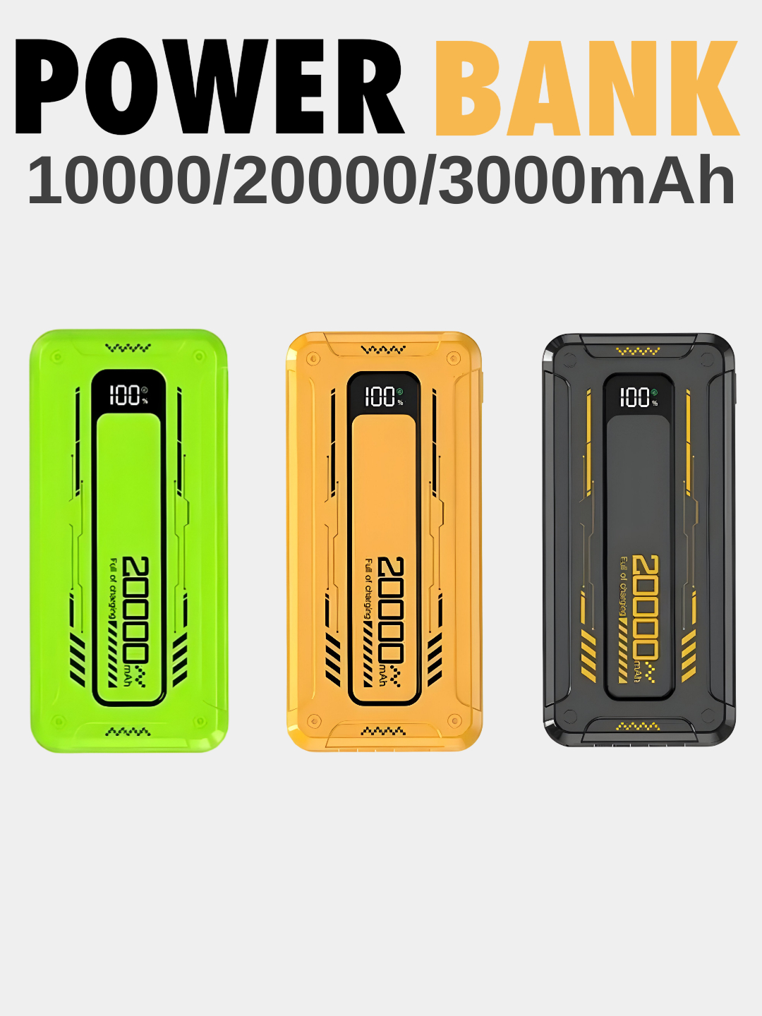 Tashqi akkumulyator 18V, 4 ta kabel bilan 10000/20000/30000mAhni arzon ...