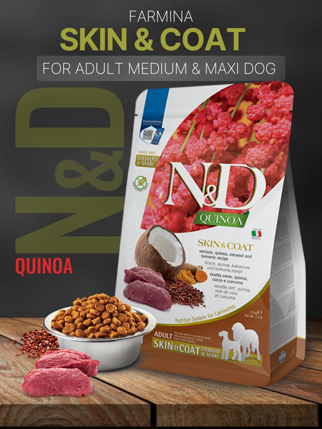 Itlar, teri va jun uchun quruq oziq-ovqat monoprotein Farmina N&D ...