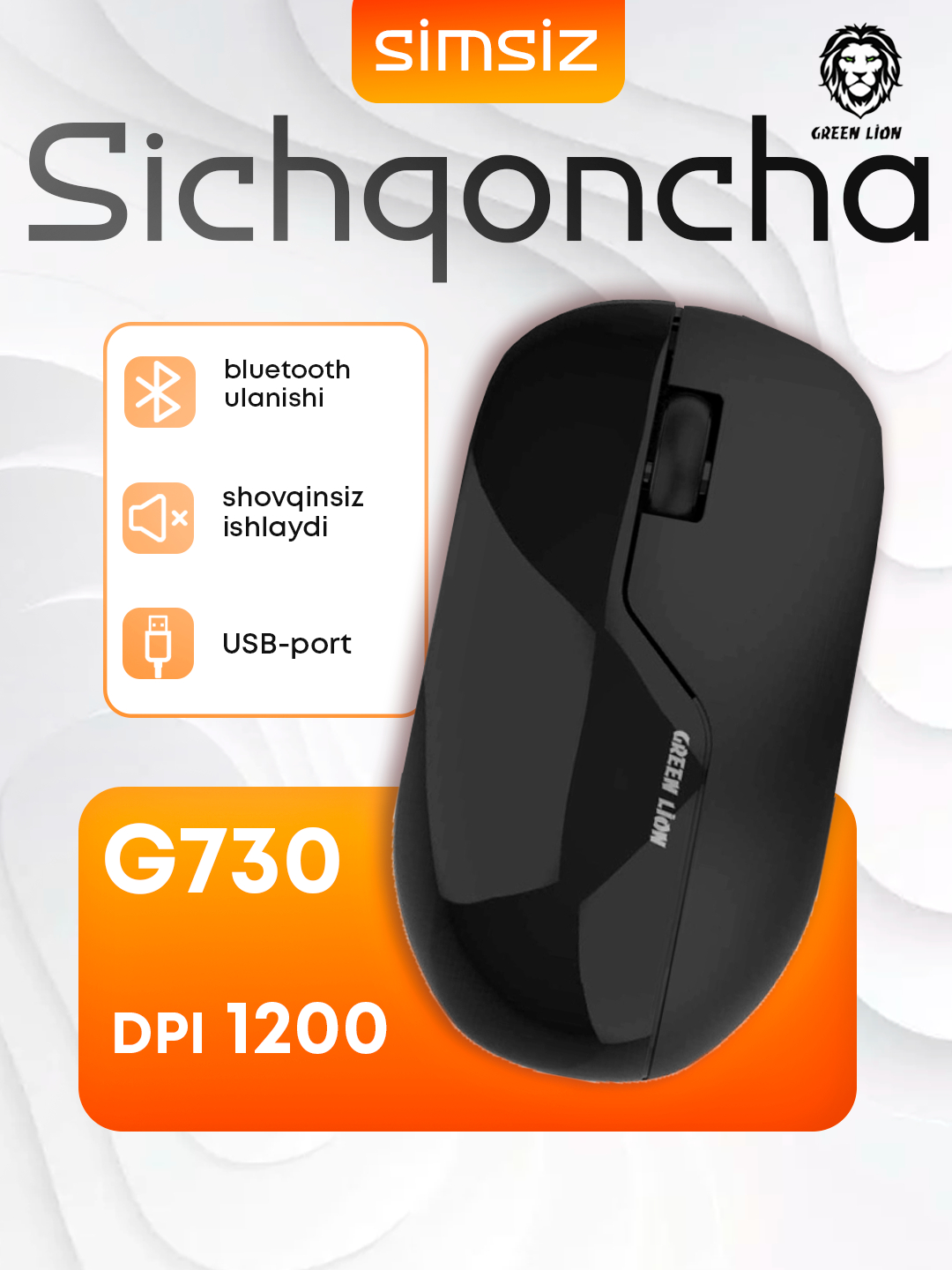 Simsiz sichqoncha Green Lion G730, ovozsiz ishlaydi, Bluetooth va USB ...