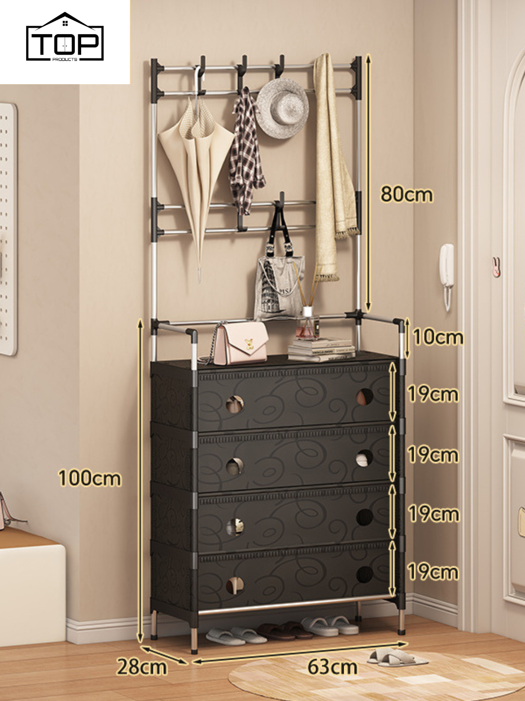 Ko'p funktsiyali 3-in-1 kitob javoni: ilgich, tortma va poyabzal uchun ...