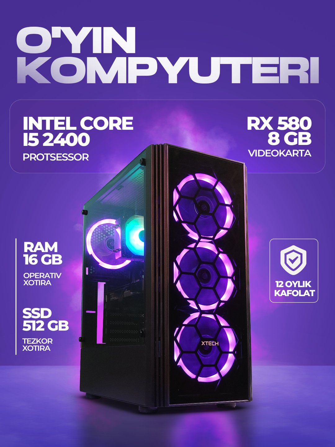 Uyin kompyuteri - Intel Core i5 2400, RAM 16 GB, 512 SSD, RX 580 8 GB video kartani arzon narxda ...