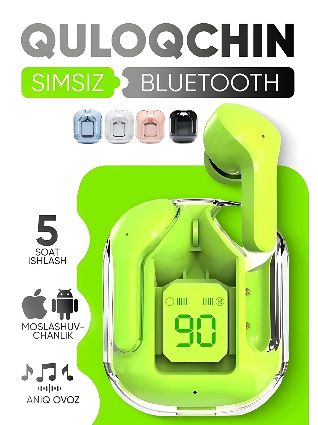 Беспроводные Bluetooth-наушники, дисплей, микрофон и шумоподавление ...