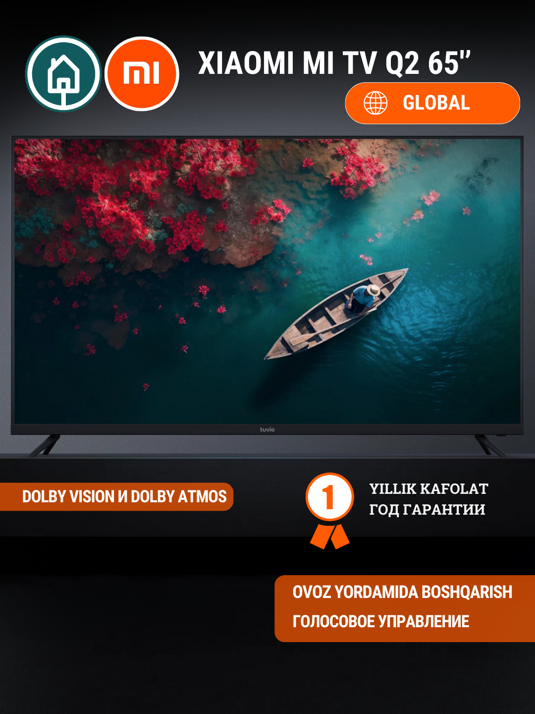 Aqlli smart televizori Xiaomi Mi TV Q2 65 Global, 60 Gs, 4K, ovozli boshqarishni arzon narxda ...