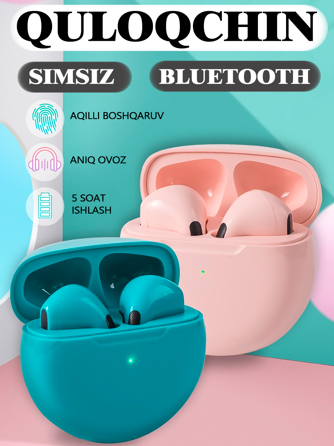 Simsiz quloqchinlar AirPods Pro6 Premium, iPhone va Android uchun ...