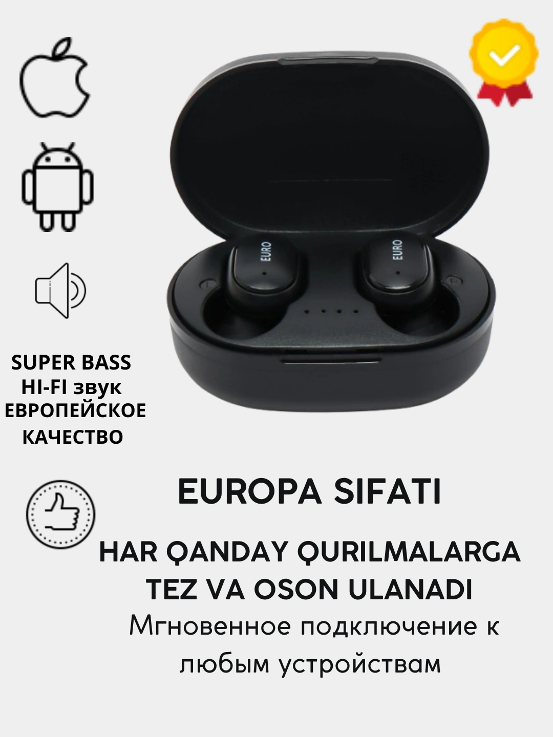 Simsiz Bluetooth naushniklar MiPods A6S PRO Euro TWS, M10, M5, M19, M20 ...