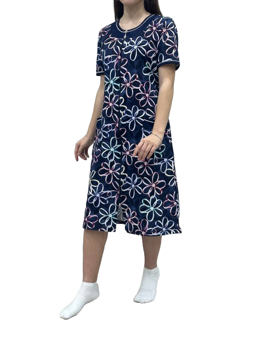 Халат женский домашний 48-62 размер, на замке, с поясом, 100% хлопок ...