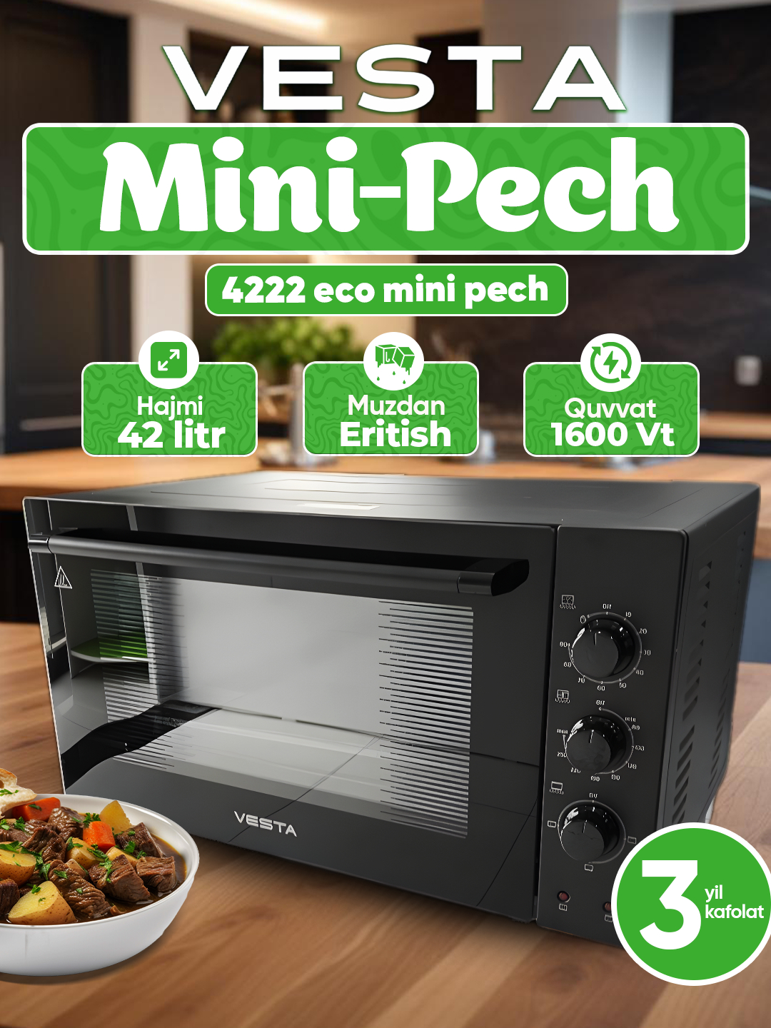Мини-печи Vesta 42 л Eco SHAGREN за 839000 сум со скидкой 48%. Uzum Market