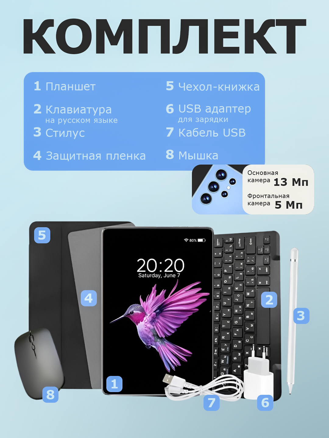 Планшет OZCT PRO Smart Tablet Android 13, 5G, сим-карта, с клавиатурой ...
