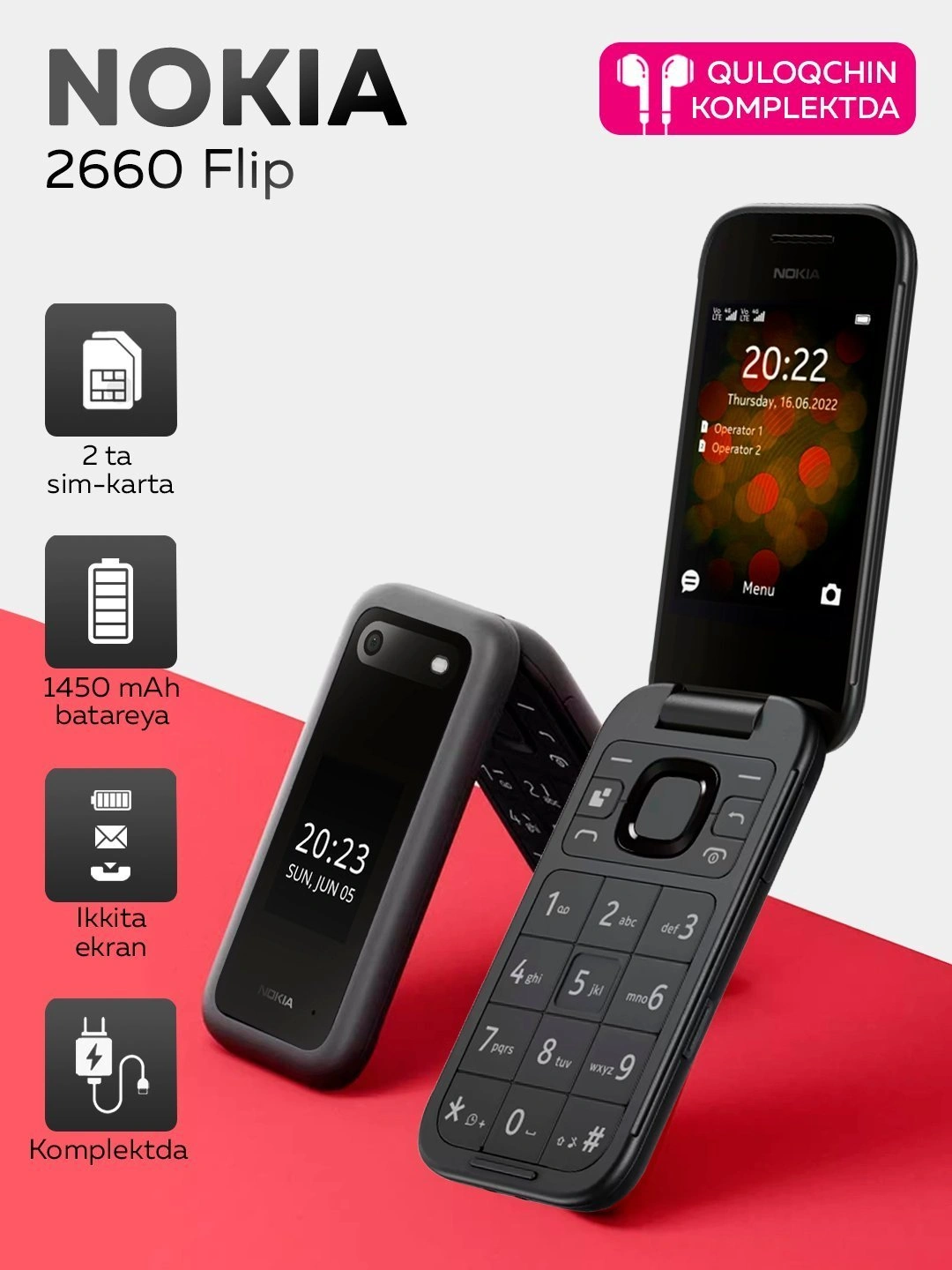 Knopkali telefon Nokia 2660 Flip, Dual Simni arzon narxda sotib oling ...