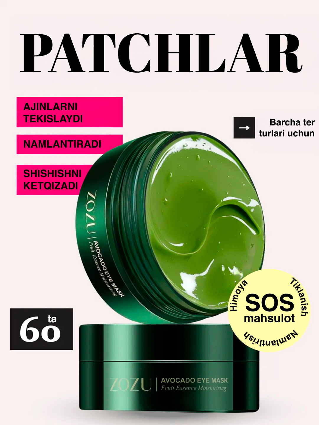 Ko'z uchun patchi, ko'z osti shishlar va halaqalar uchun kollagenli patchi, 60 donani arzon ...