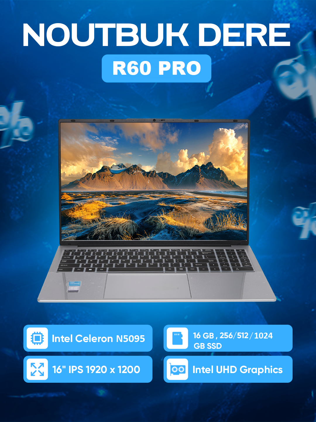Ноутбук Dere R60 Pro, 15.6" IPS, Intel Celeron N5095, RAM 16 Гб, 512 Гб SSD купить по низким ...