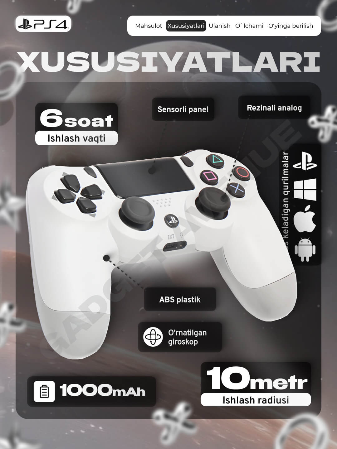 Jostik simsiz Dualshock 4, PC va Sony Playstation 4 uchun joystik, universal gamepadni arzon ...