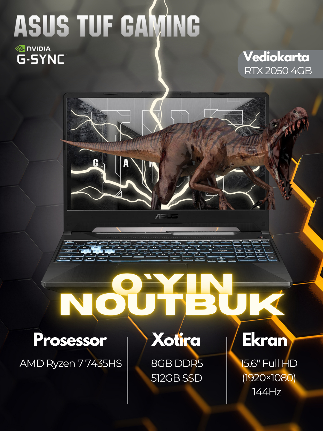 Игровой ноутбук Asus TUF Gaming FA506N,R7-7435HS,8/512ГБ,RTX2050 4ГБ,15 ...