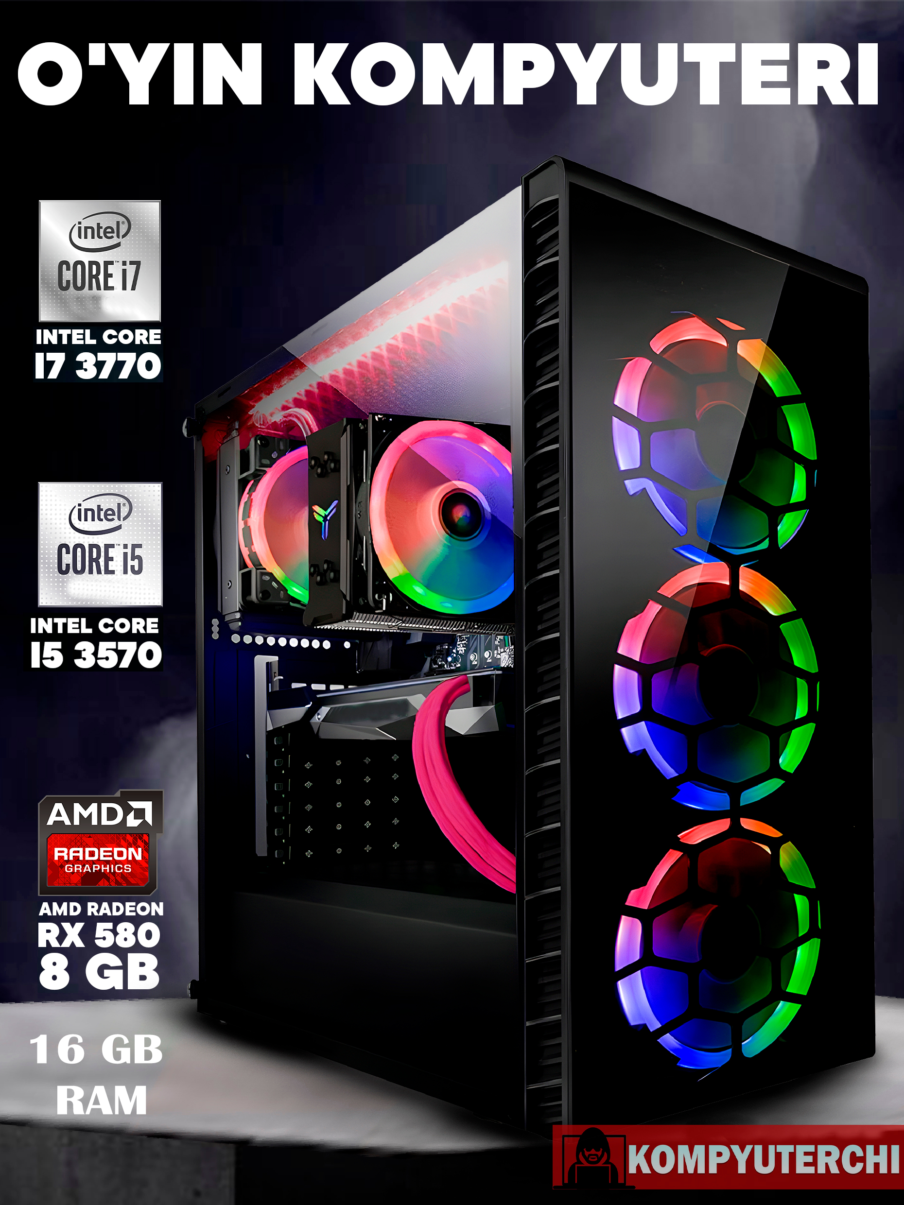 O'yin Kompyuteri. Core i7, 16 GB operativ xotira, 512 GB SSD, AMD RADEON RX 580 8 GBni arzon ...