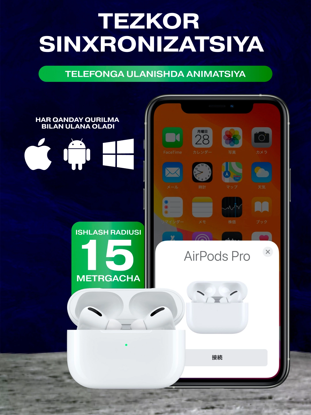 Simsiz quloqchinlar Pods Pro 2, sensorli, iPhone va Android uchun ...