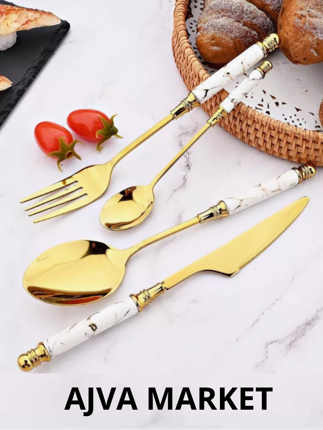 Oshxona stol anjomlari to'plami, qoshiq, vilka, qoshiqcha va pichoq, 24 donani arzon narxda ...