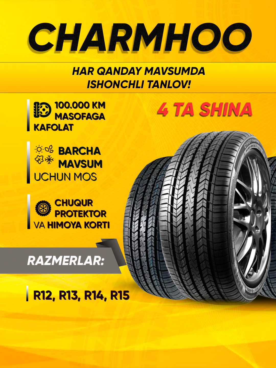 Автошины Charmhoo, Cotechoo размеры R12, R13, R14, R15, 4 штук купить ...