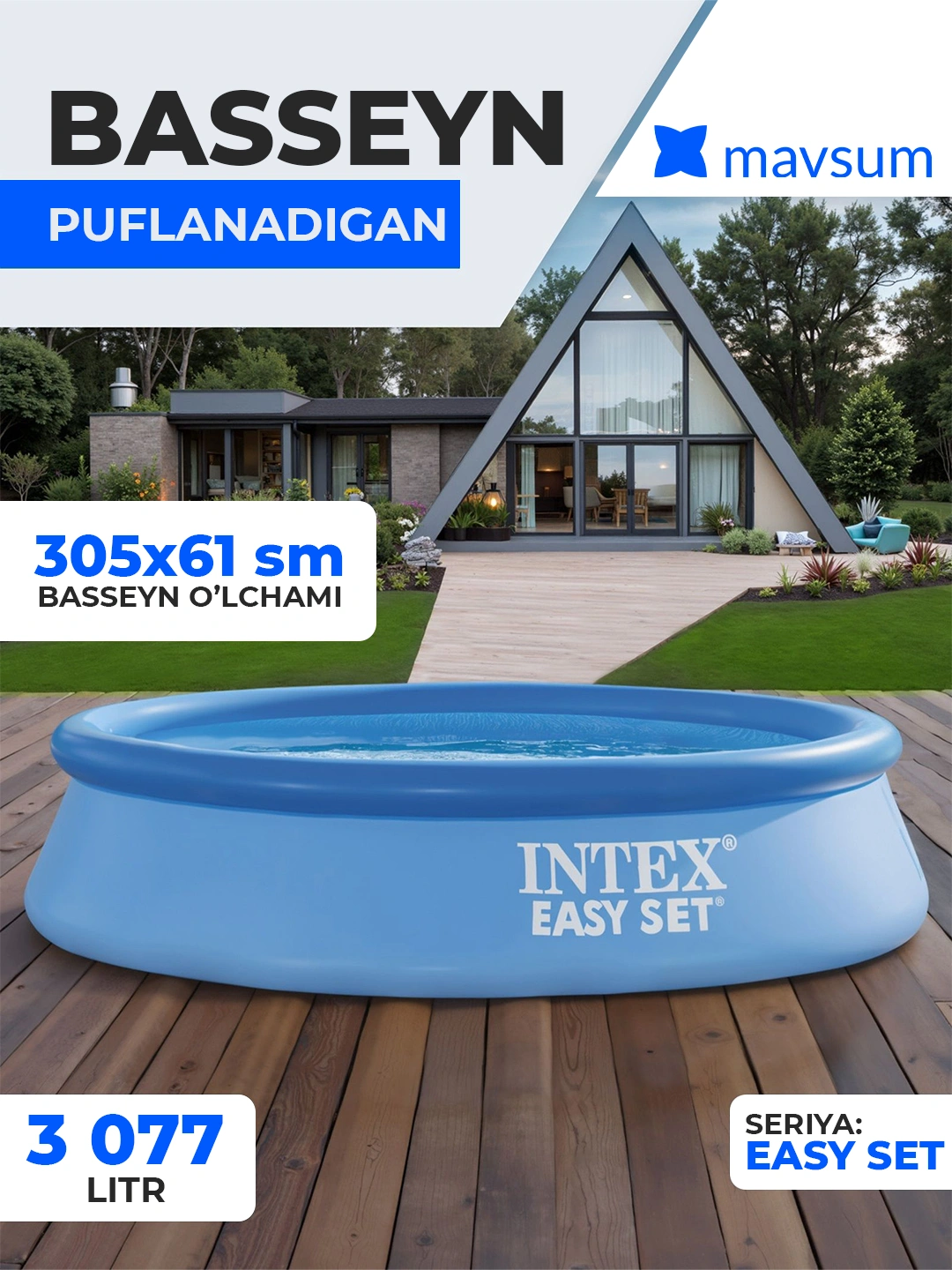 Puflanadigan basseyn Intex Easy Set, tanlovga 886-3853 litr hajmli ...