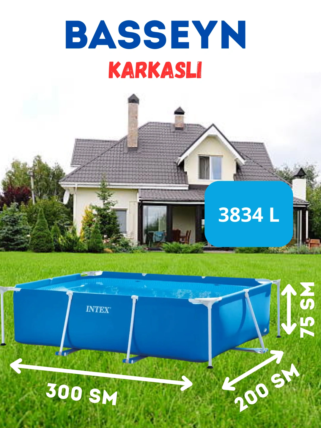 Basseyn, To'rtburchak karkasli Intex Prism 3834 L, butun oila uchun ...