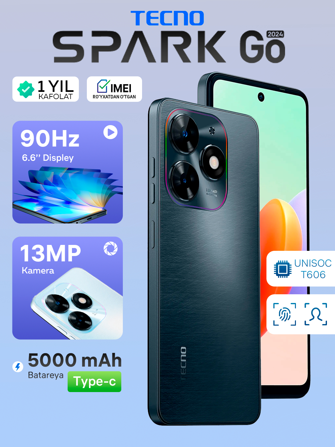 Смартфон Tecno Spark Go 2024, 2+2/64 ГБ купить по низким ценам в интернет-магазине Uzum (1710646)