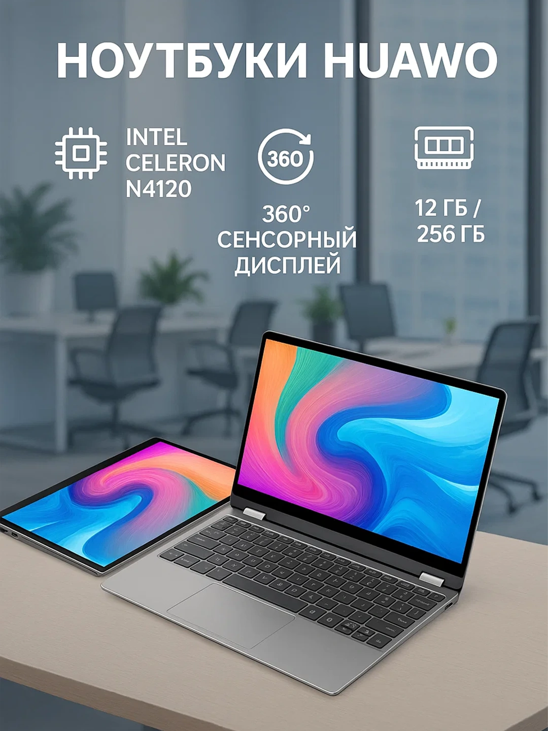 Noutbuklar Huawo, Intel Celeron N4120, 360x sensorli display, 12Gb ...