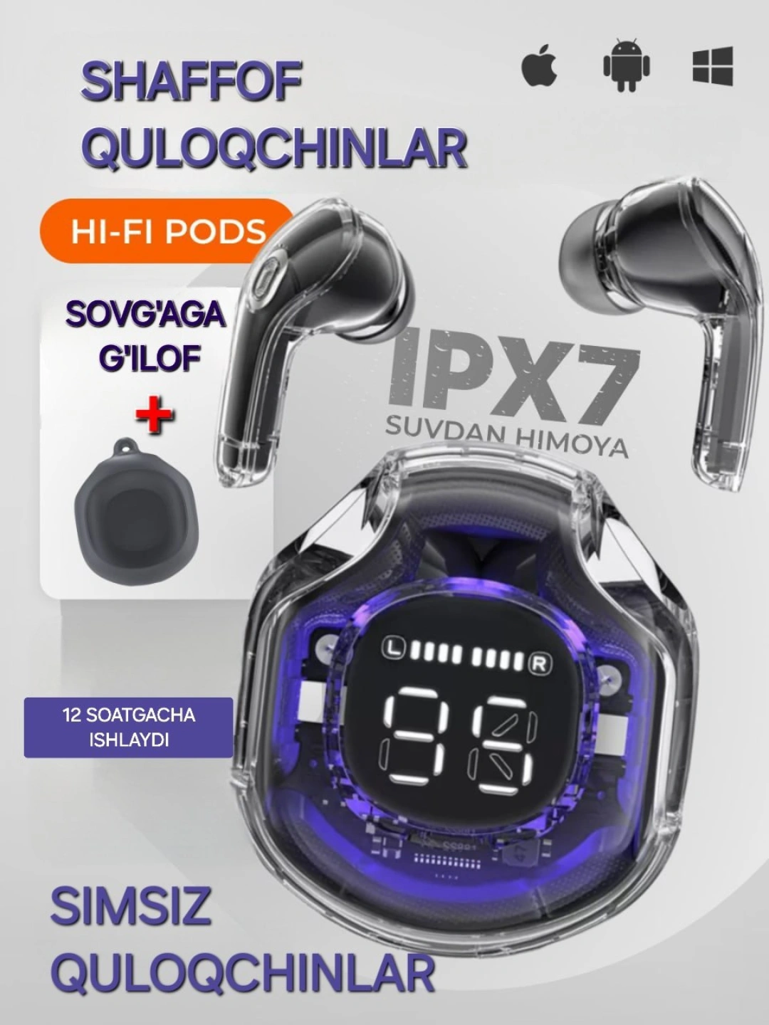 Simsiz quloqchinlar Hi-Fi Pods, sensorli, iPhone va Android uchun ...