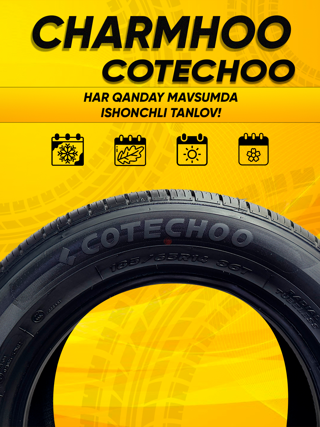 Avto shinalar Charmhoo, COTECHOO o'lchamlar R12, R13, R14, R15, 4 donani arzon narxda sotib ...