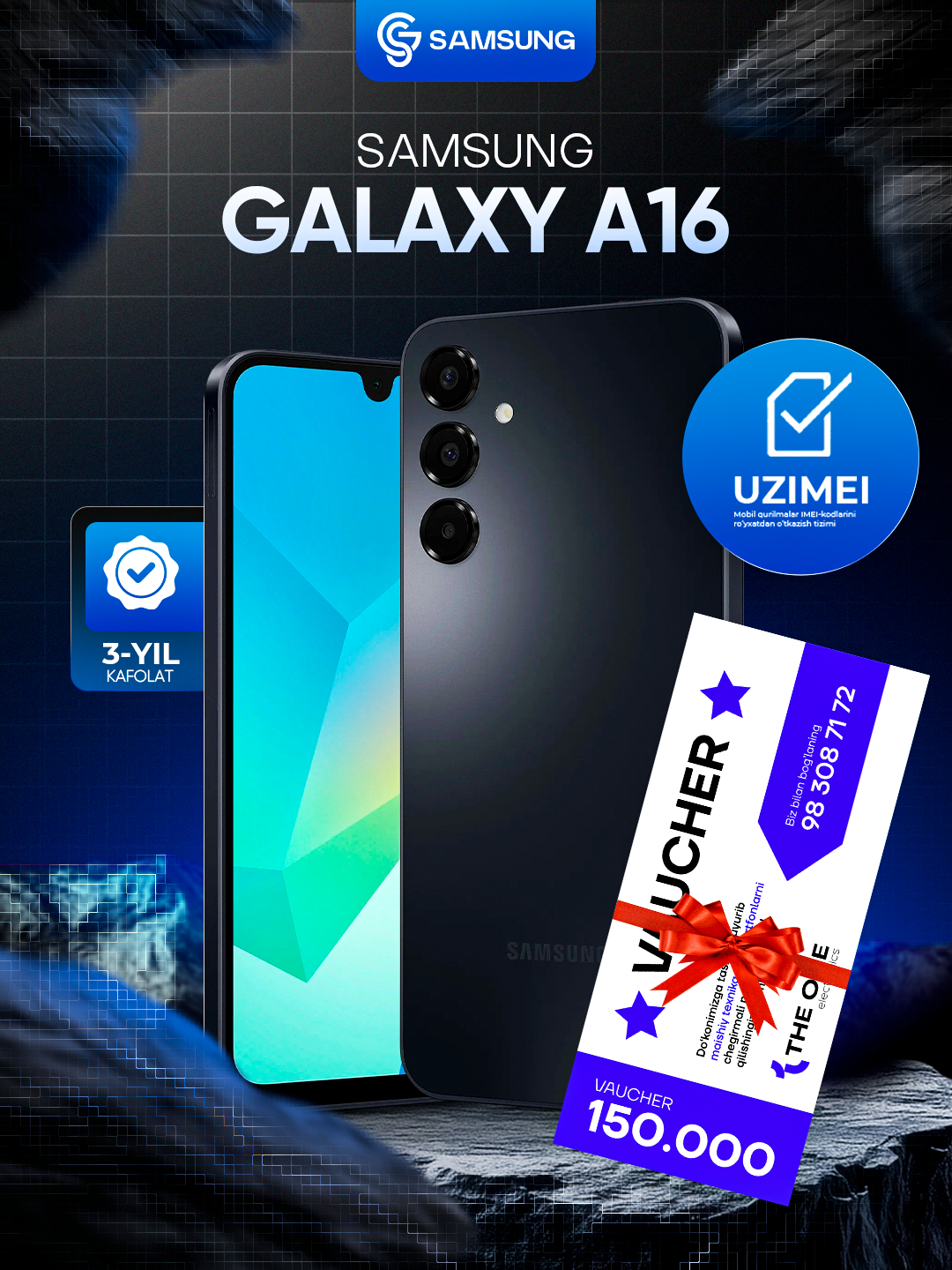 Смартфон Samsung Galaxy A16, 8 / 256 ГБ, ваучер 150 000 сум в подарок, 50 Мп, SUPER AMOLED ...