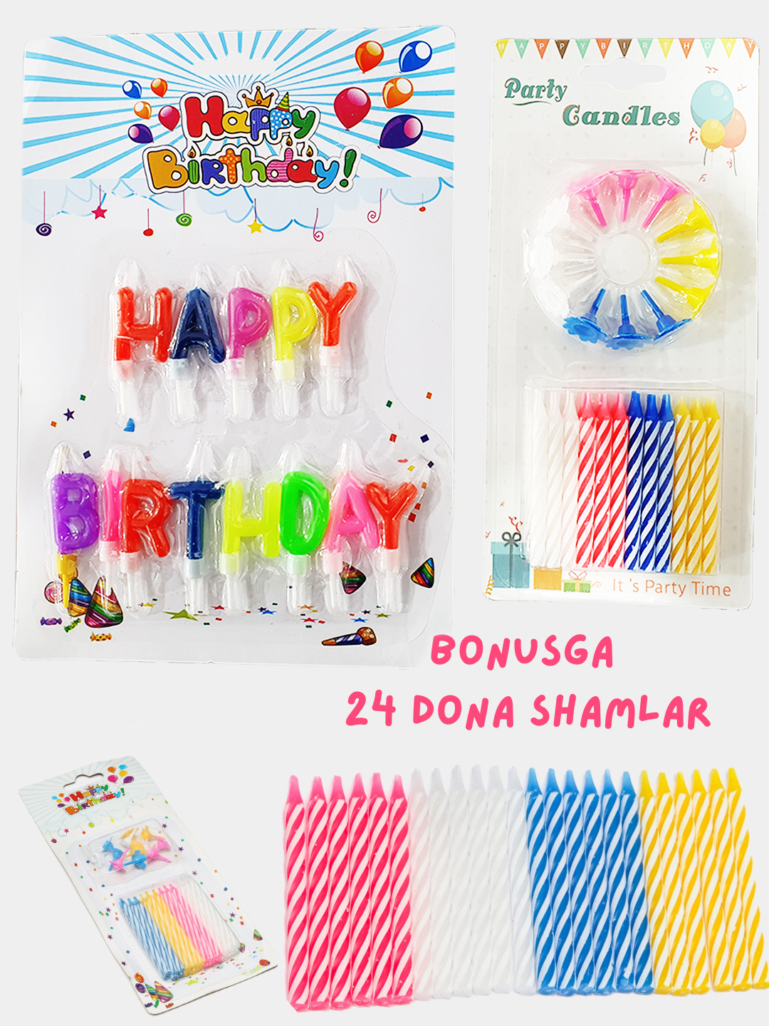 Tort shamchalari Happy Birthday, + 24 talik shamlar, sham, bayram uchun ...