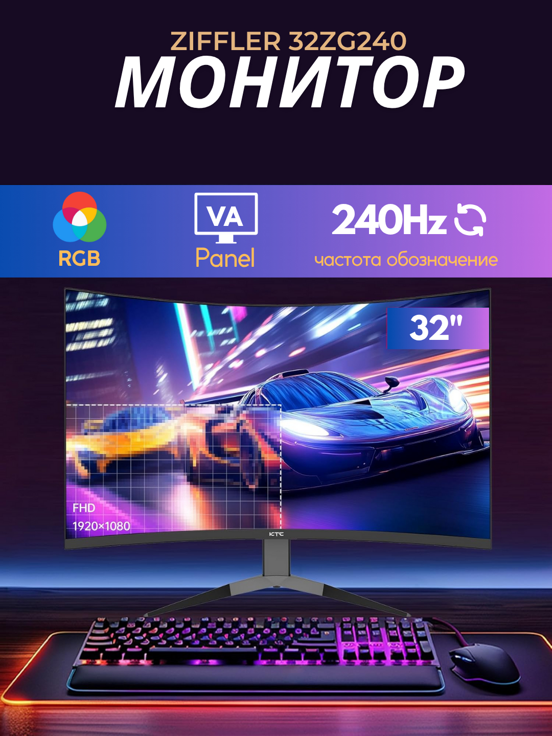 ZIFFLER monitori Egilgan monitorlar, VA paneli, IPS paneli, 100 Gs, 180 ...