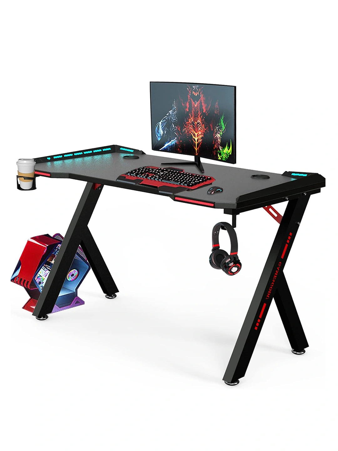 Игровой стол, 120 см, RGB, Y-дизайн, с держателем для чашки и крючком ...