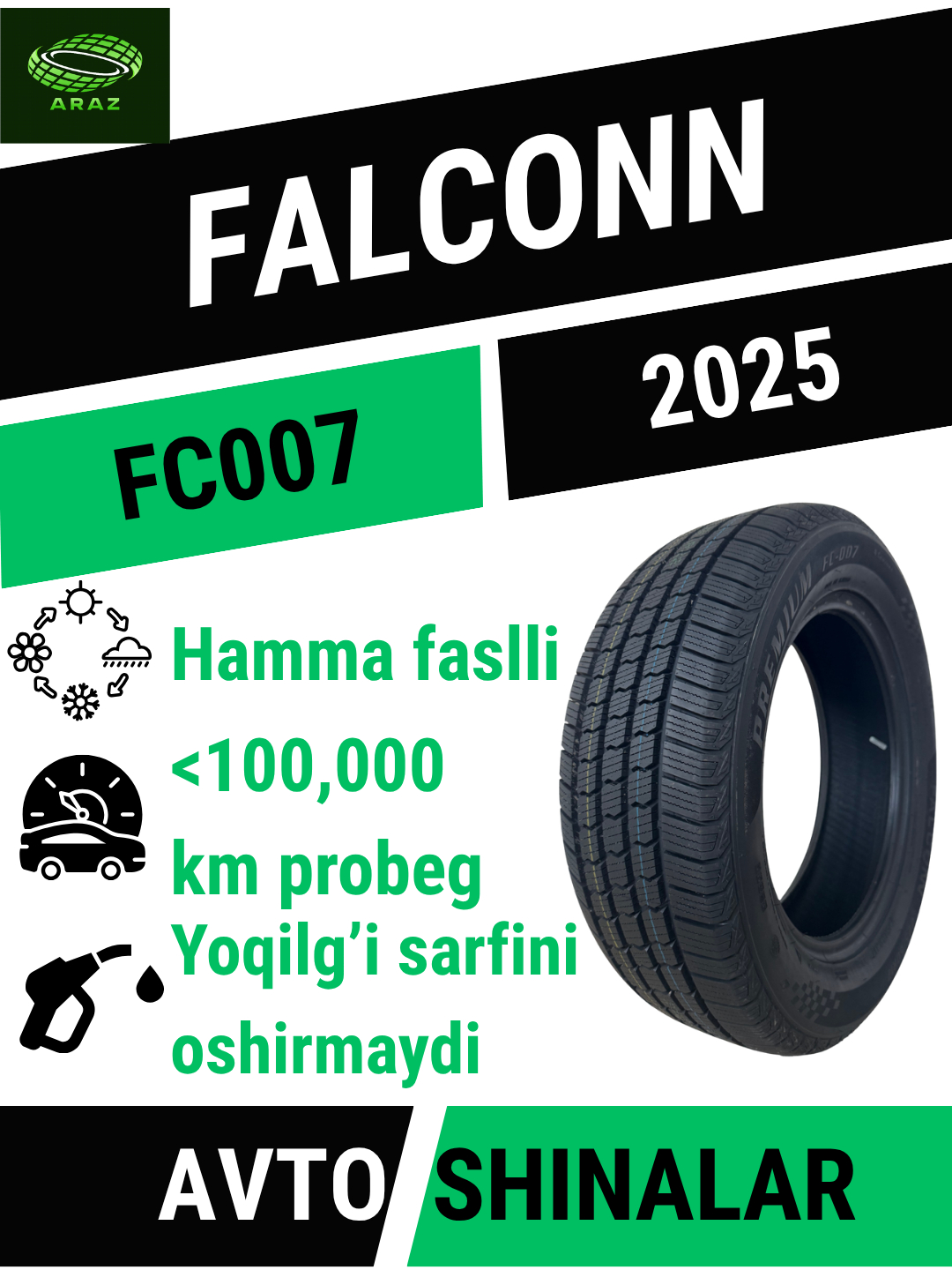 Shinalar FALCONN FC007, 2025, hamma faslli, avtomobil ballonni 5399000 ...