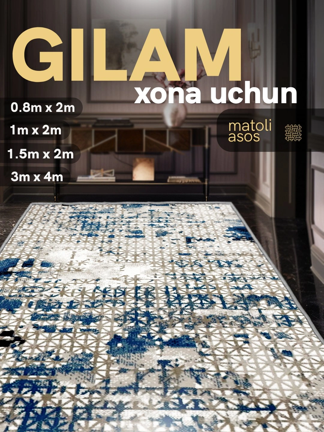 Gilam xonaga katta, High Tech, Palas qoziq bilan, interyer gilamcha ...