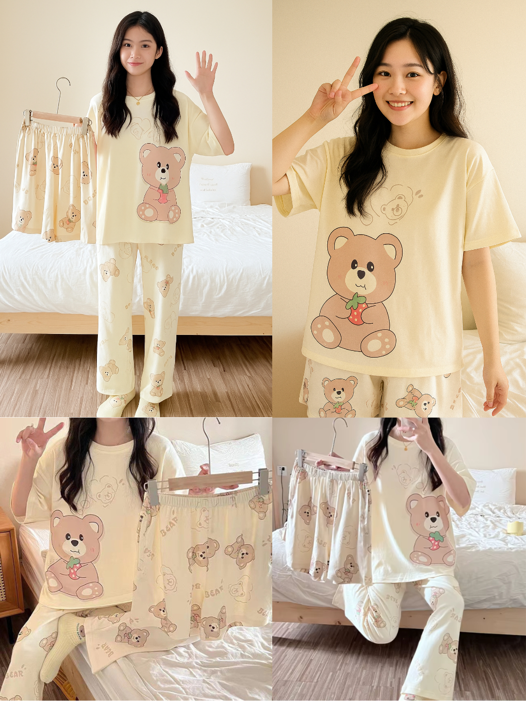 Ayollar va qizlar uchun, 3 tasi 1 da pijama, shortik, ko‘ylak va shim ayollar komplekti 85000 so ...