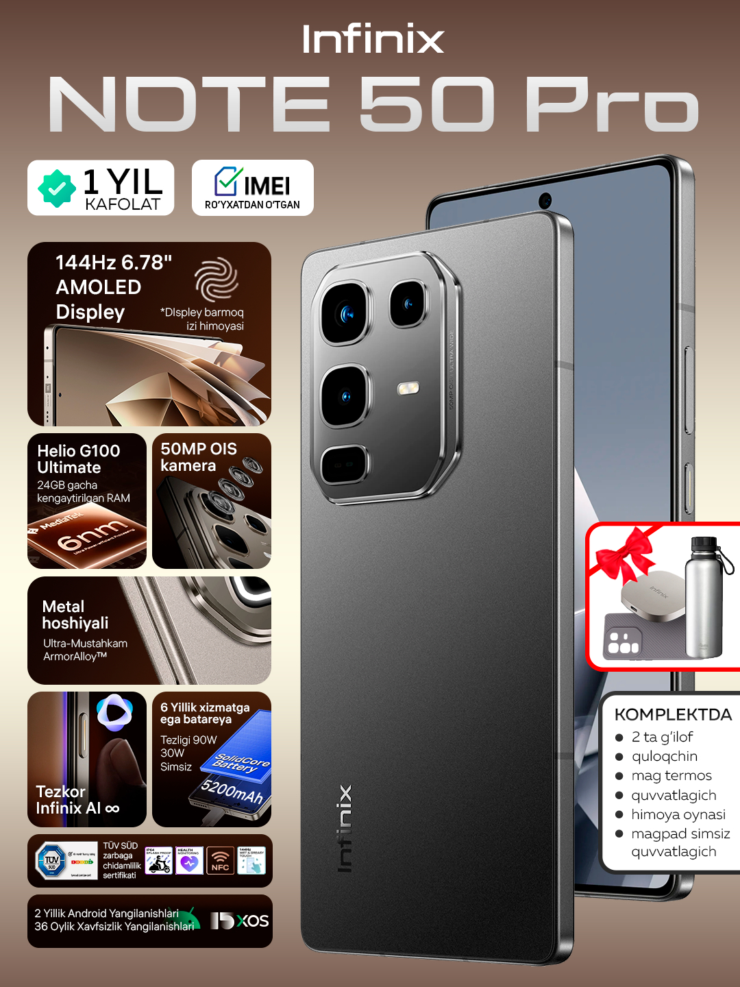 Smartfon Infinix Note 50 Pro, 12+12/256 GBni arzon narxda sotib oling ...