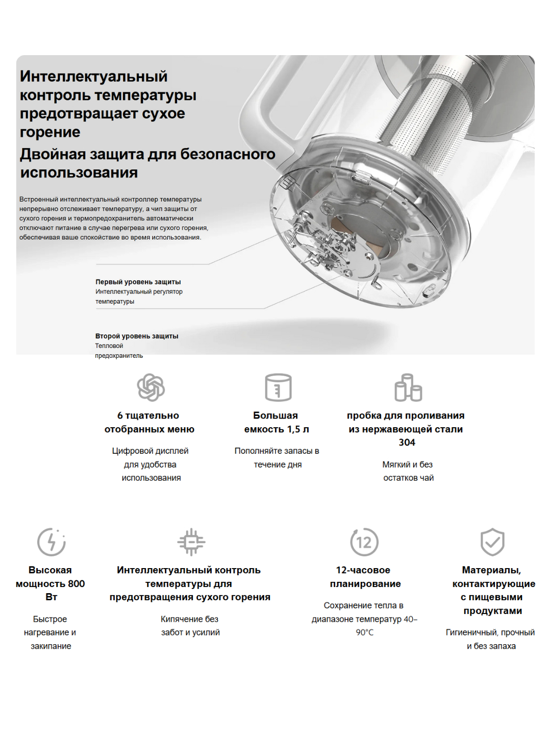 Ko'p funktsiyali elektr choynak Xiaomi Multifunctional Kettle EU 559000 so'mga 33% chegirma ...