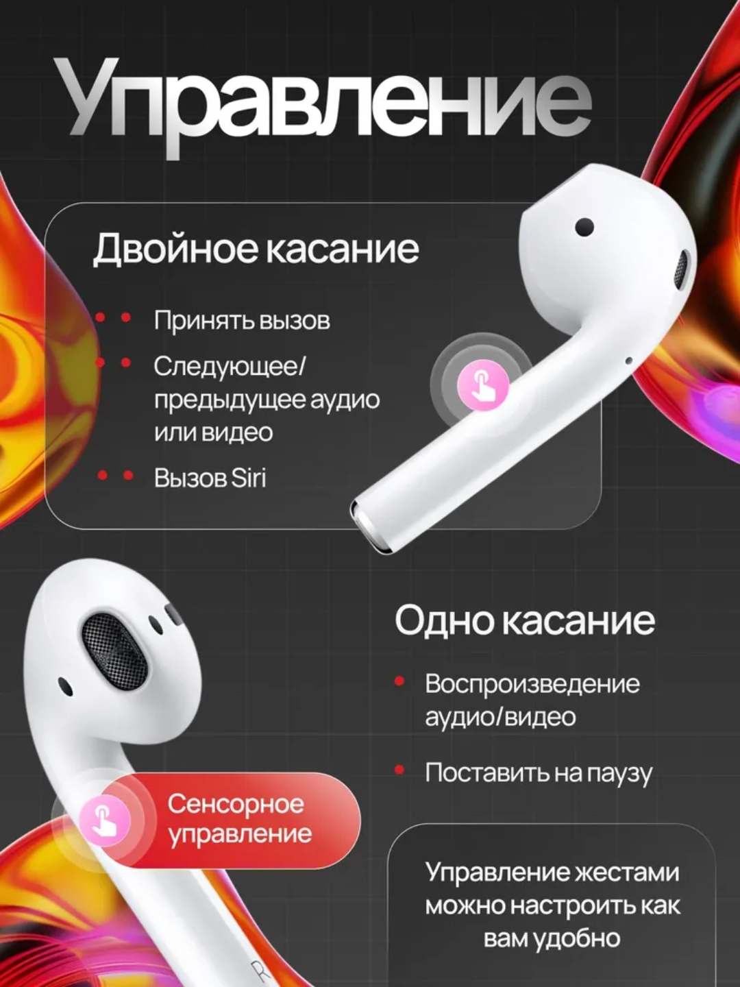 Беспроводные наушники Pods 2, PODS 3, PODS 4 Touch для iPhone и Android ...