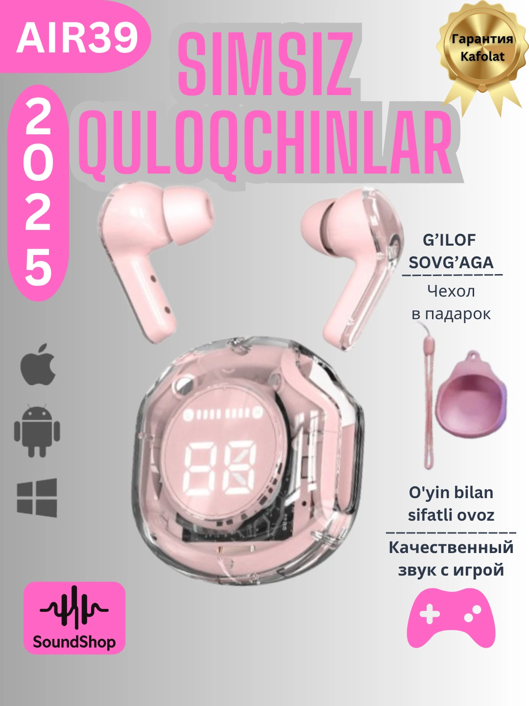 Simsiz Bluetooth quloqchinlar Air39, displeyli, mikrofon va shovqinni ...