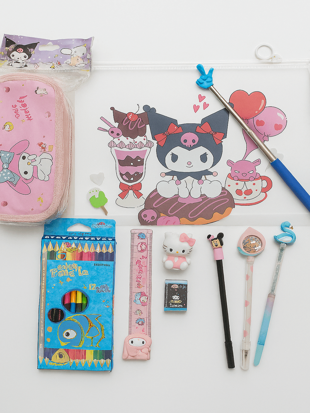 Maktab anjomlari to‘plami - ruchkalar, rangli qalamlar, suriluvchi ...