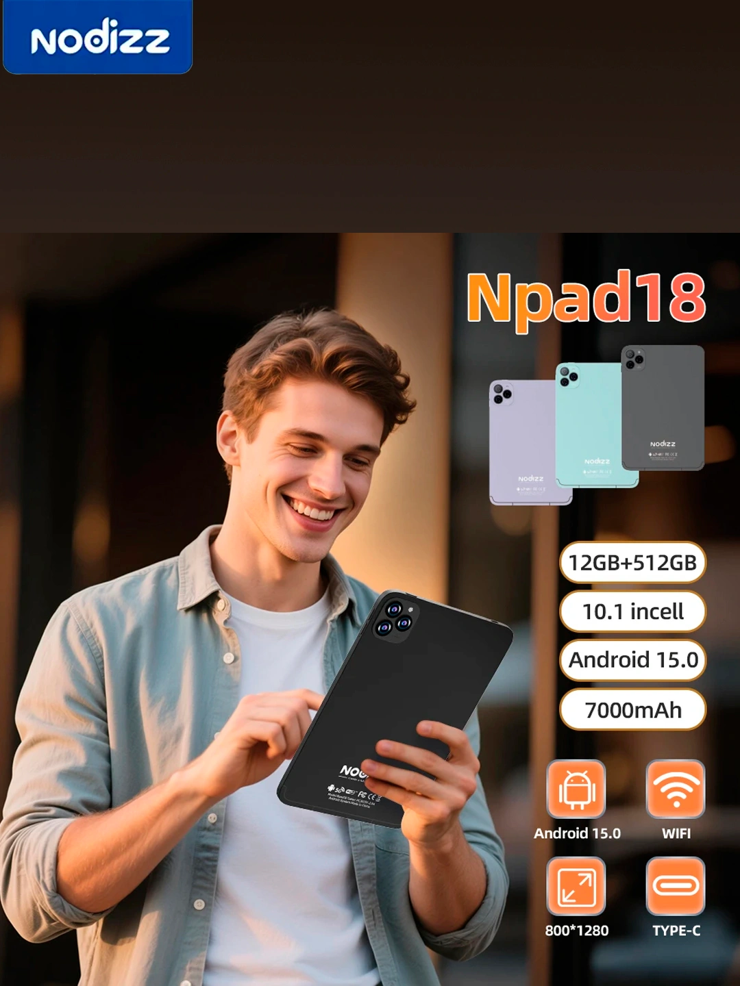 Планшетный компьютер "Nodizz", Npad 18-EV, Android 14, 10.1", 12GB ...