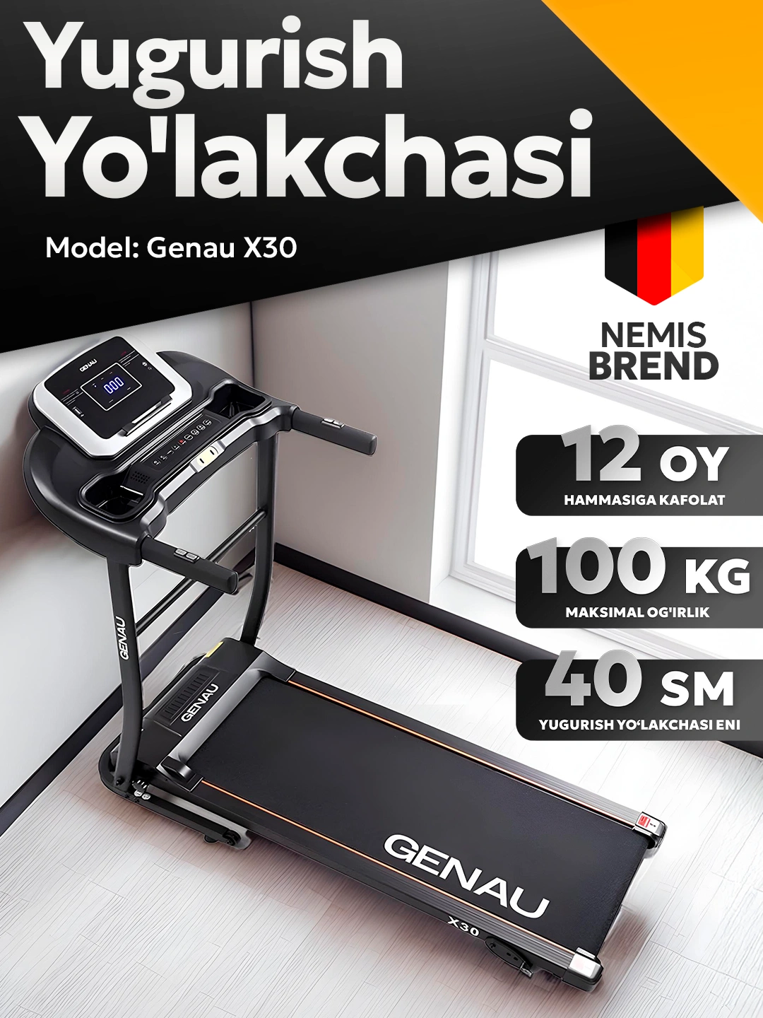 Yugurish yo'lakchasi Genau X30, кompakt, foydalanuvchi vazni 100 kg ...