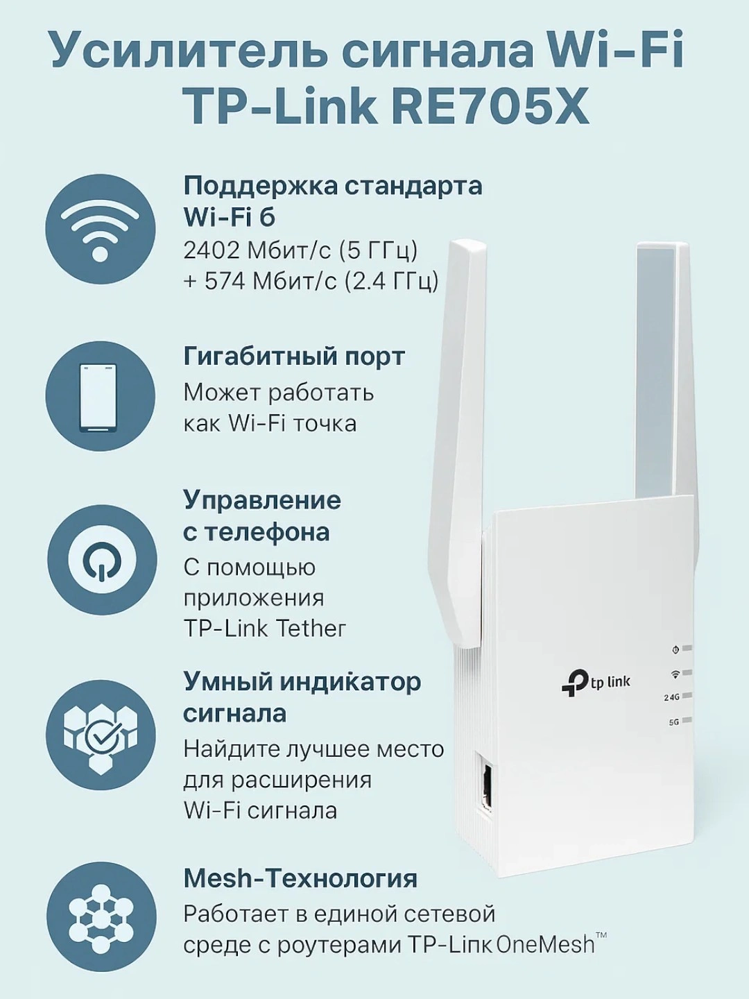 Усилитель сигнала Wi-Fi Tp-Link RE705X, Wi-Fi 6 за 3900000 сум по ...