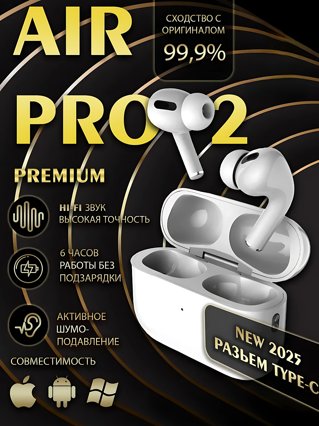 Sensorli simsiz quloqchinlar APods Pro 2 ANC, Android, IOS va Windowsni ...