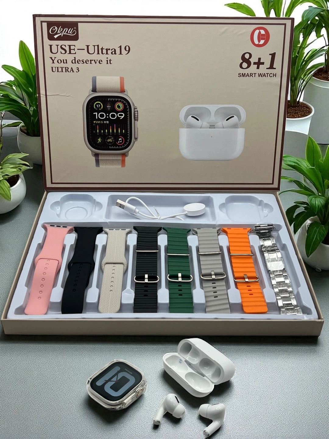 Smart Watch Ultra и наушники Pods Pro с 8 браслетами, 10 в 1, умные ...