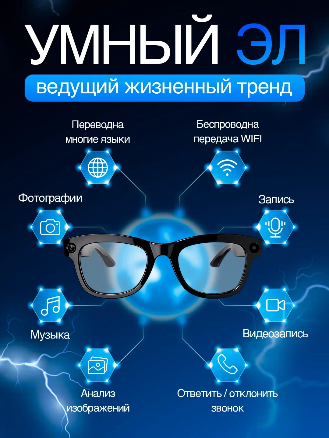 SMART GLASS CY01 умные очки с функцией ИИ - оснащены камерой, Bluetooth ...